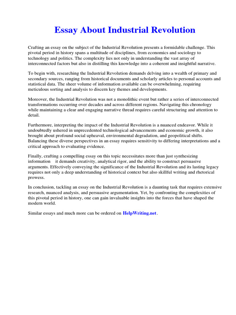 Essay About Industrial Revolution | PDF | Classroom Management ...