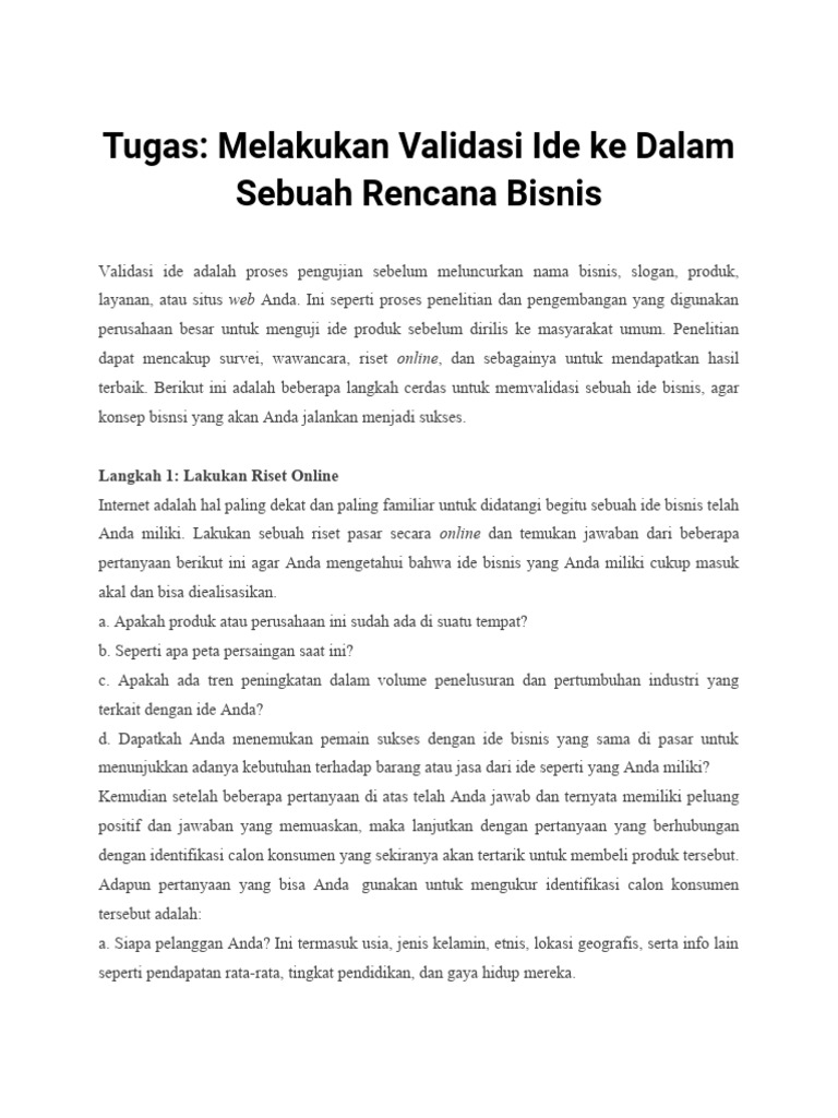 Tugas Market Validation PDF Free | PDF