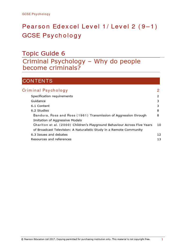Criminal Psychology Topic Guide | PDF | Reinforcement | Psychology