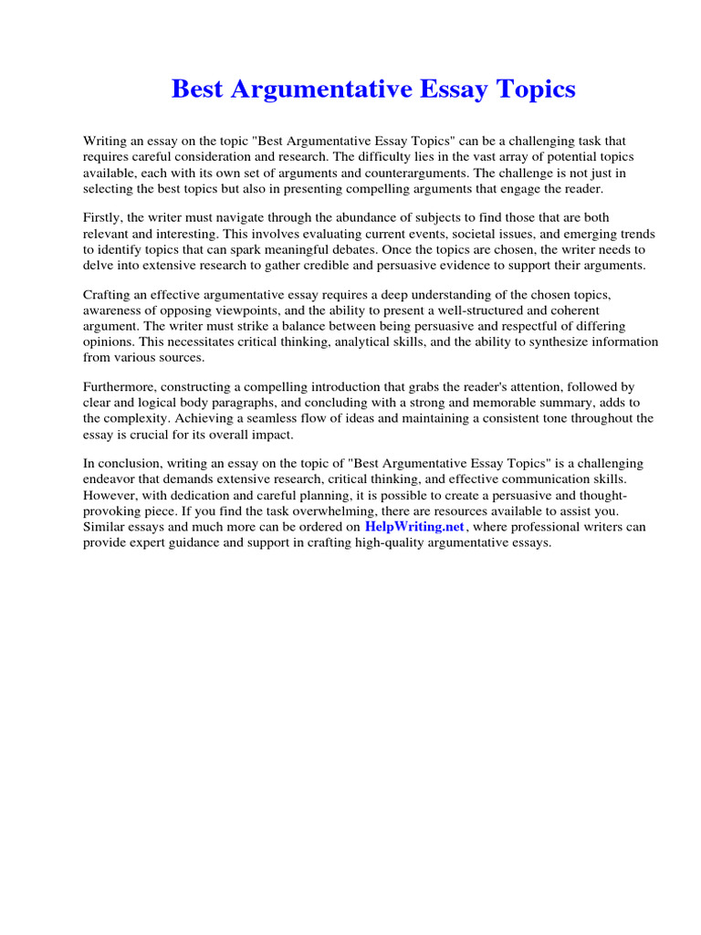 Best Argumentative Essay Topics | PDF | Essays | Competitive Advantage