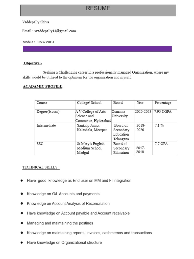 SHIVA RESUME - Docx Updated | PDF | Accounts Payable | Business