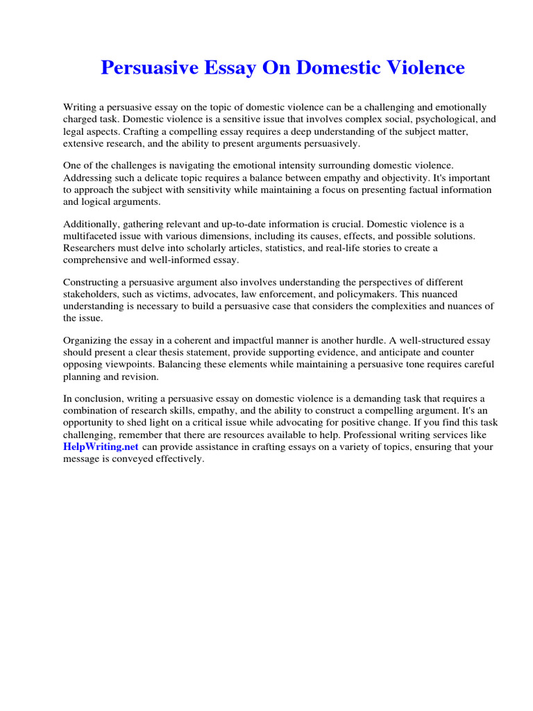 Persuasive Essay On Domestic Violence | PDF | Essays | Violence