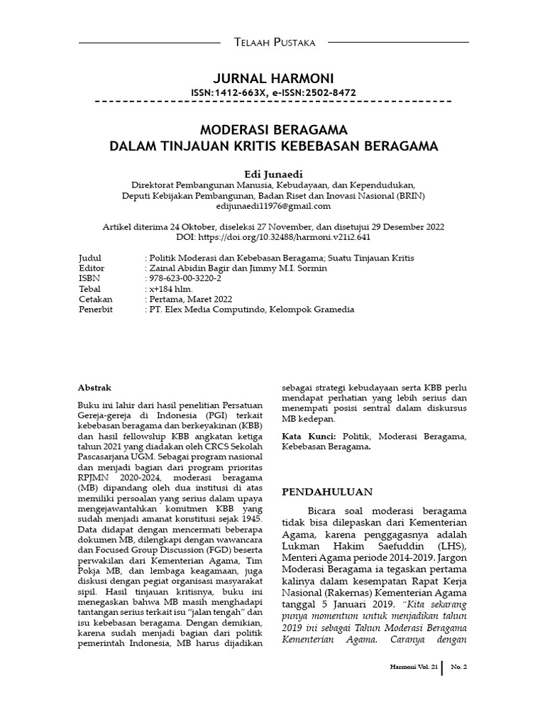 Jurnal Harmoni: Edi Junaedi | PDF