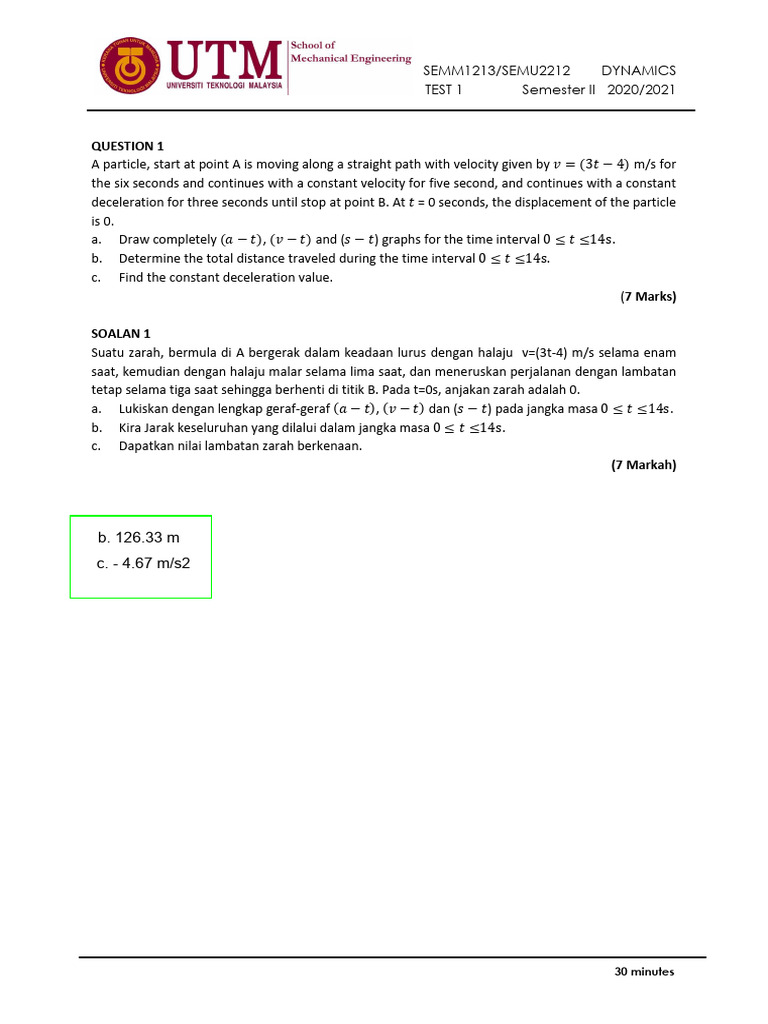 Dynamics Test Questions and Solutions | PDF