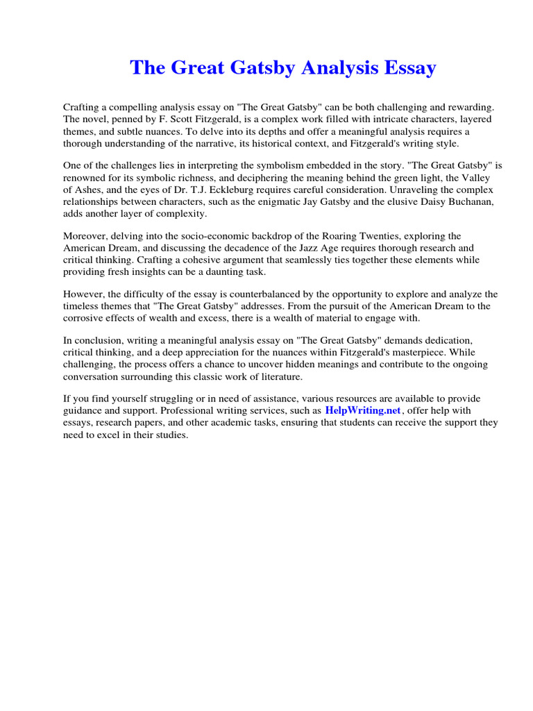 The Great Gatsby Analysis Essay | PDF