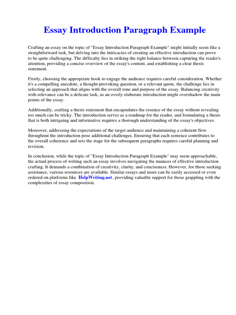 Essay Introduction Paragraph Example | PDF | Essays | Harry Potter