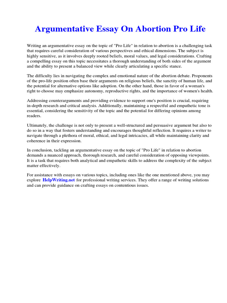 Argumentative Essay on Abortion Pro Life | PDF | Joint Commission
