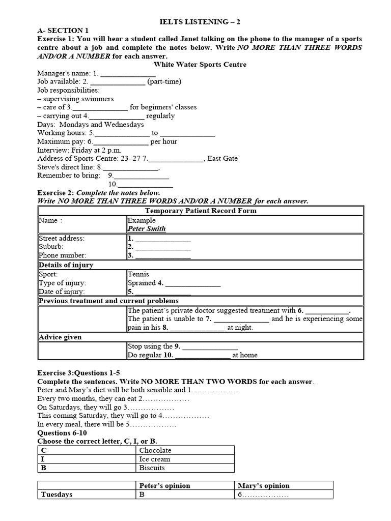 IELTS Listening: Patient Record Form | PDF
