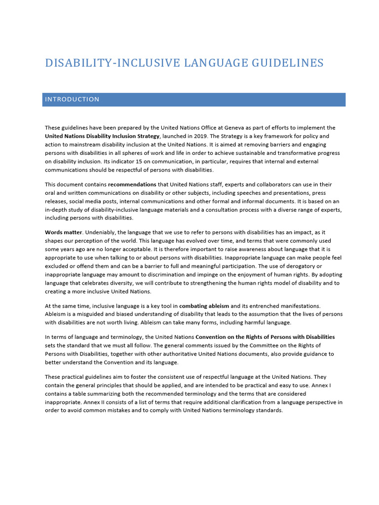 Disability Inclusive Language Guidelines | PDF | Disability | Visual ...