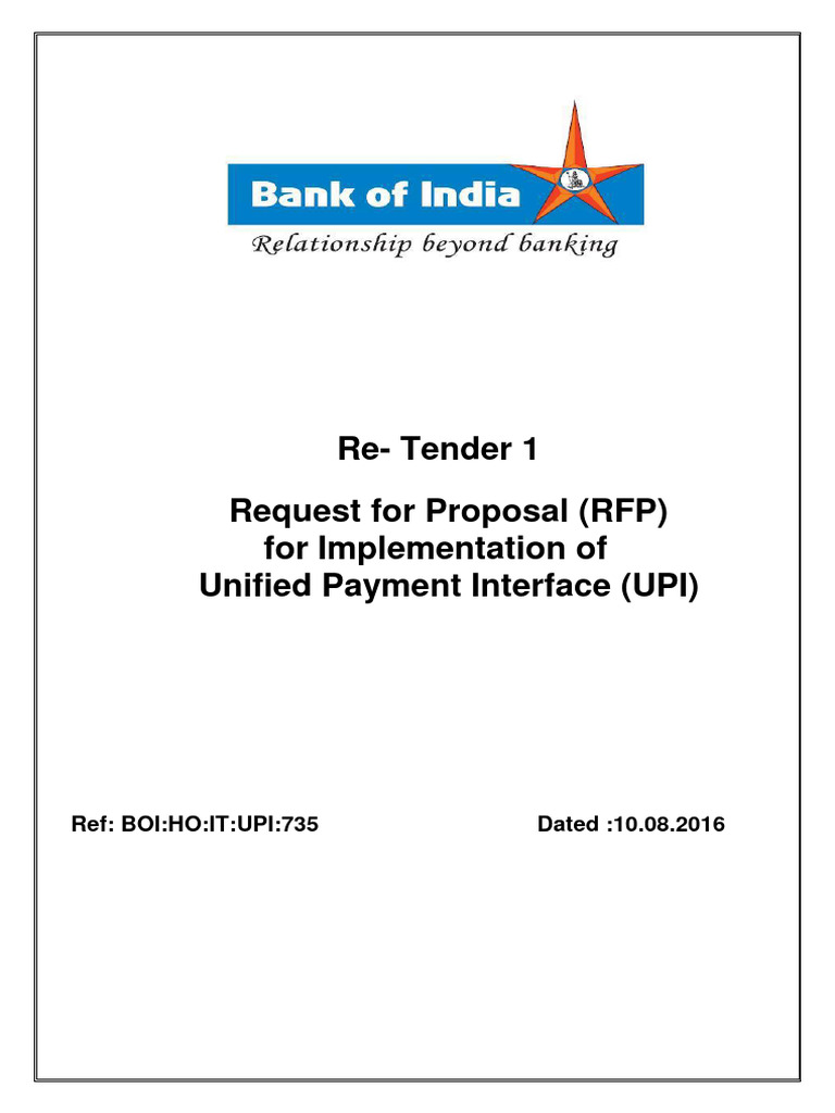 Re Tender 1 - RFP For Unified Payment Interface Solution | PDF ...
