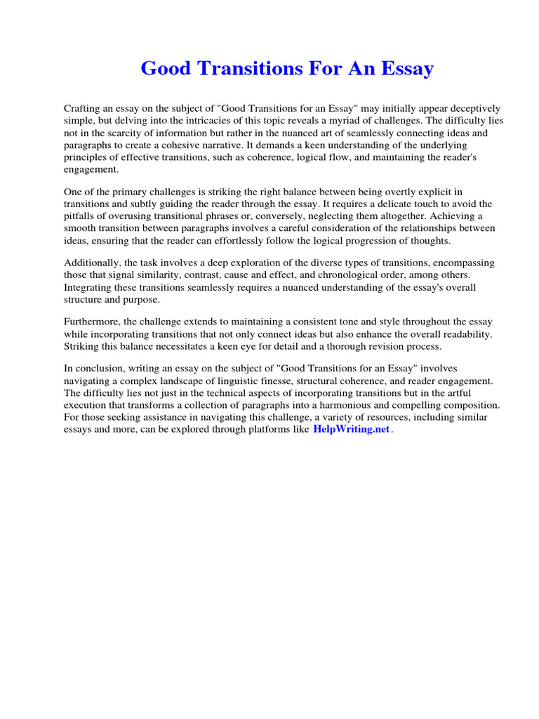 Good Transitions For An Essay | PDF | Biofuel | The Hound Of The ...