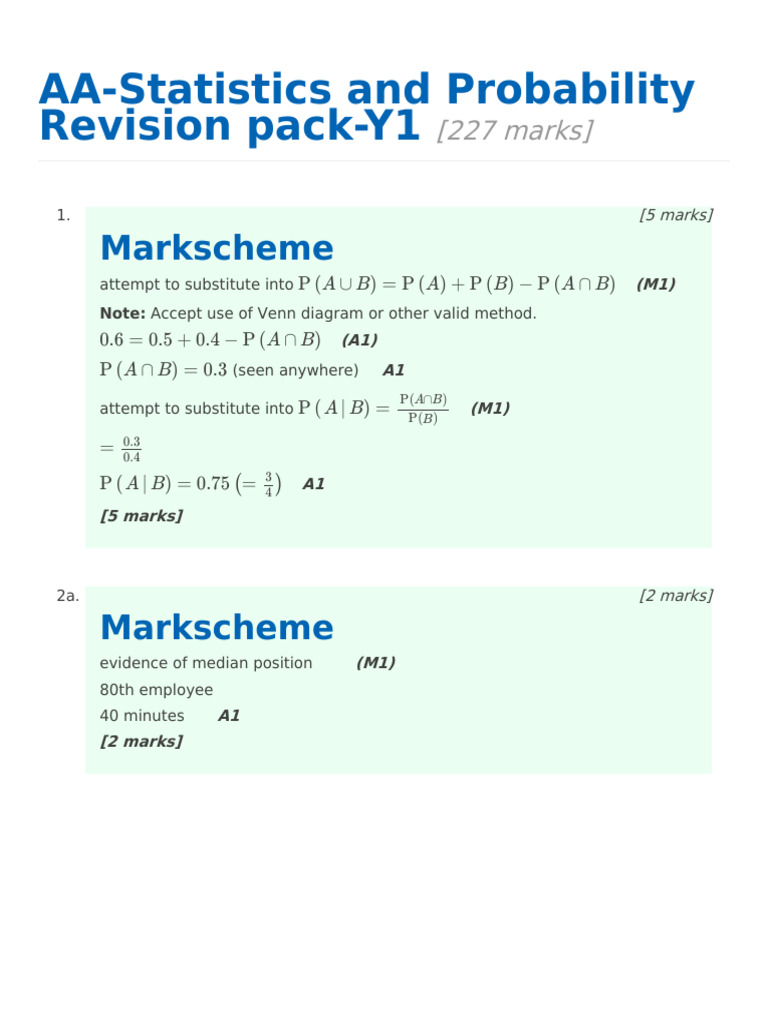 AA-Statistics and Probability Revision Pack-Y1-MS | PDF | Mathematics | Statistics