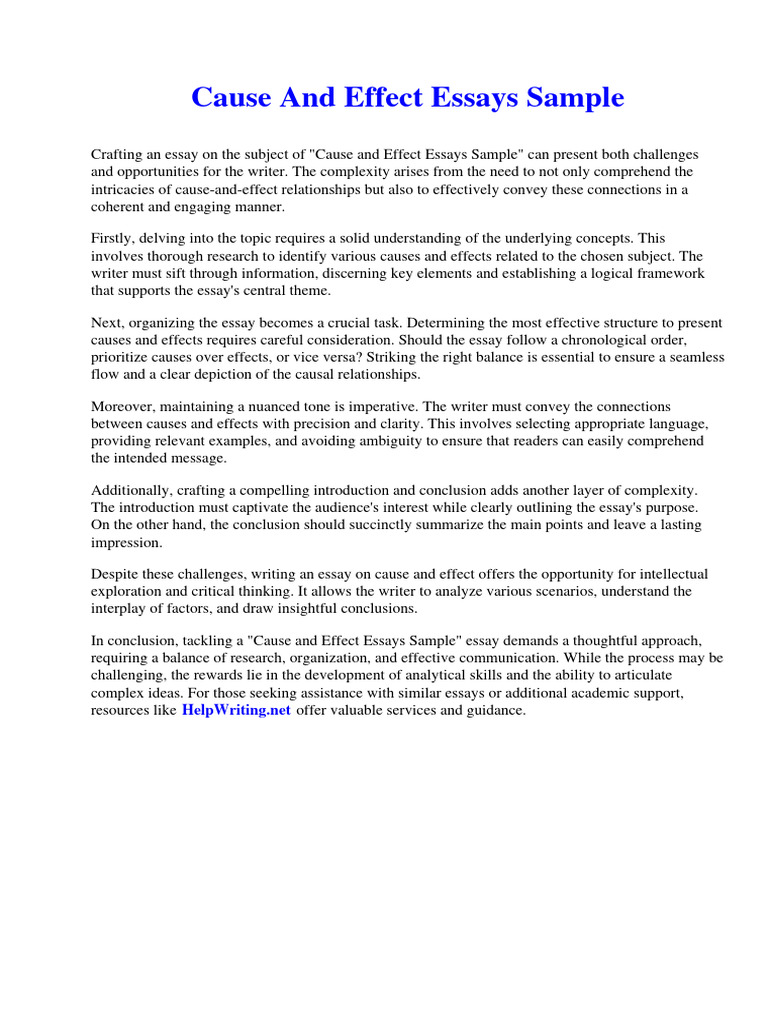 Cause and Effect Essays Sample | PDF