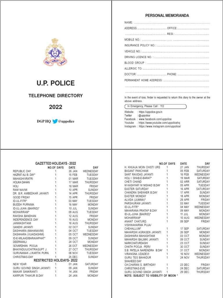 U.P. Police Telephone Directory 2022 | PDF | Law Enforcement | Crime ...