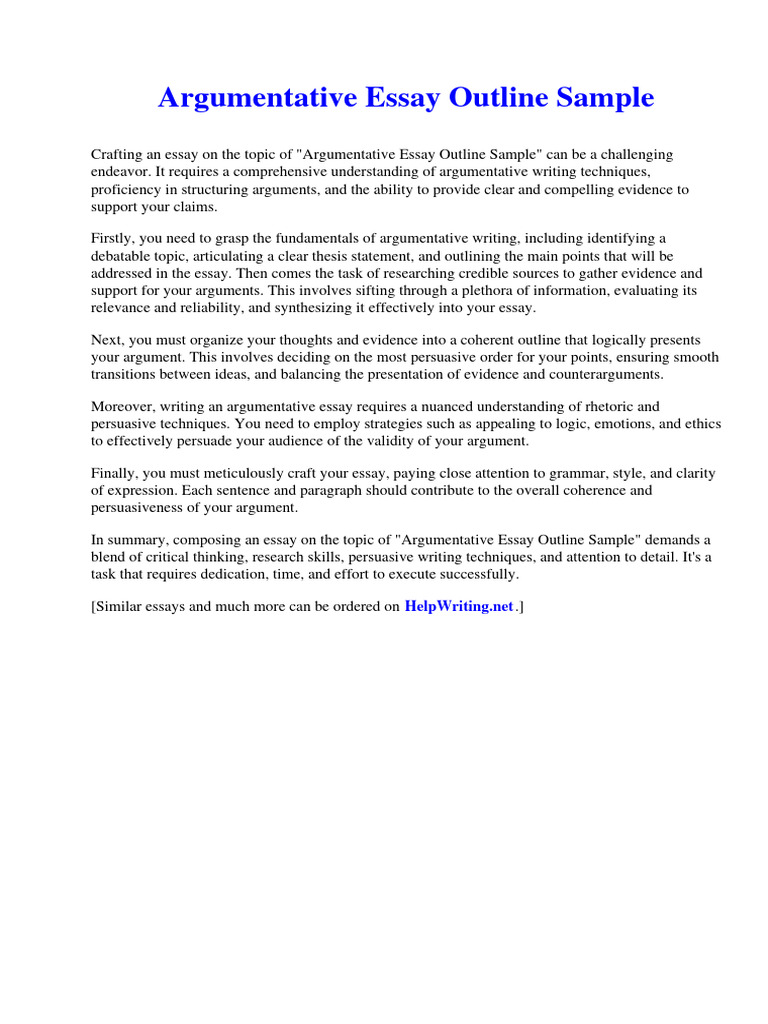Argumentative Essay Outline Sample | PDF | Essays | Argument