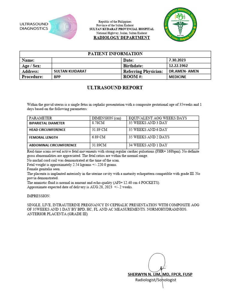 Patient Information Name Date Age Sex Birthdate Address Referring Physician Procedure