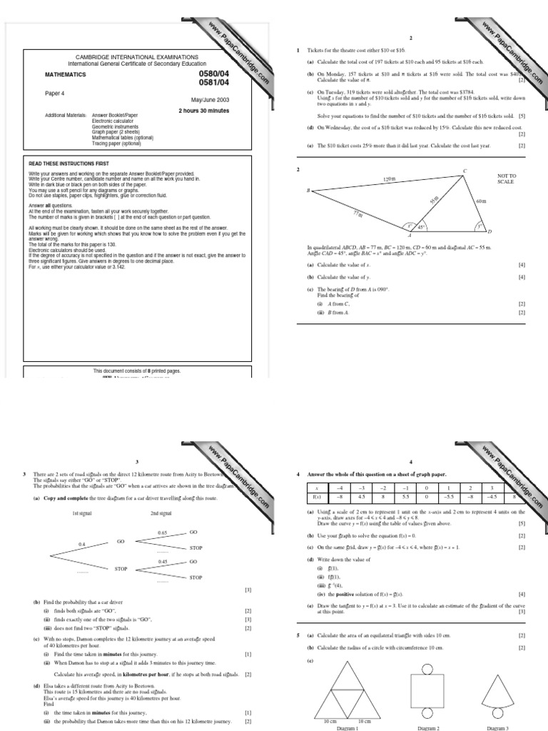 Past Papers IGCSE 2003 4 | PDF | Area | Geometry