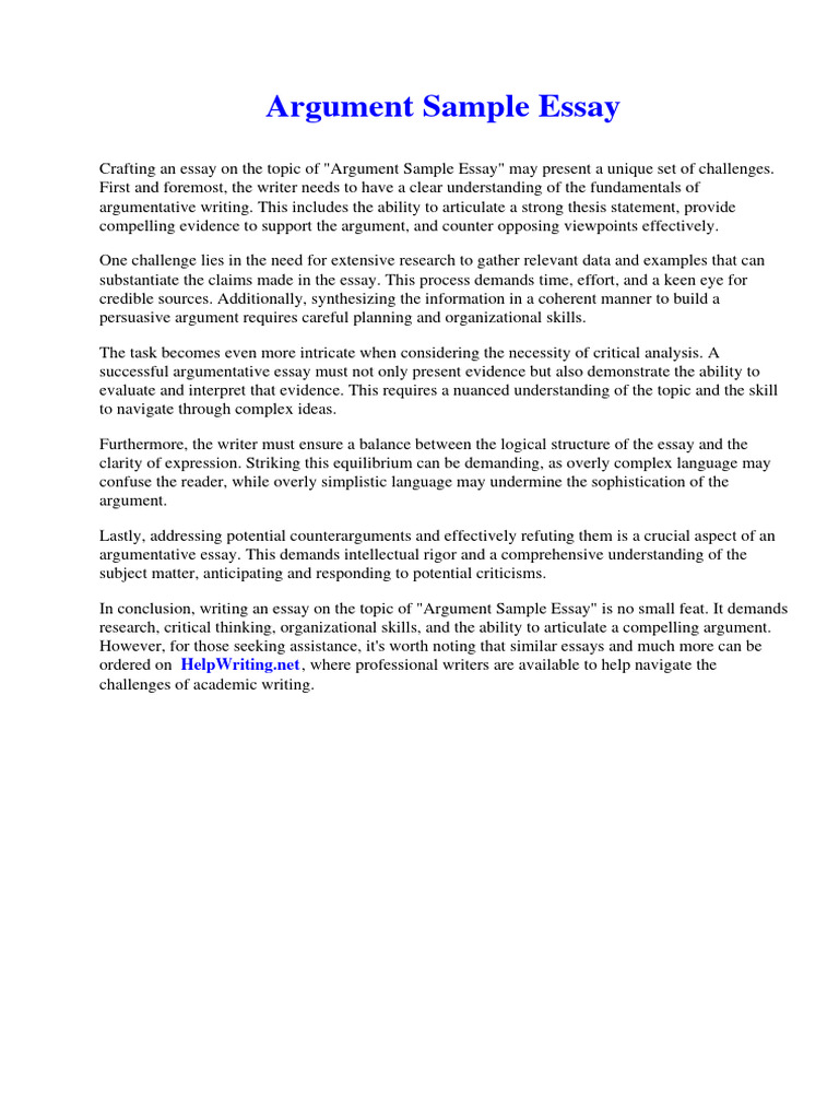 Argument Sample Essay | PDF | Essays | Critical Thinking