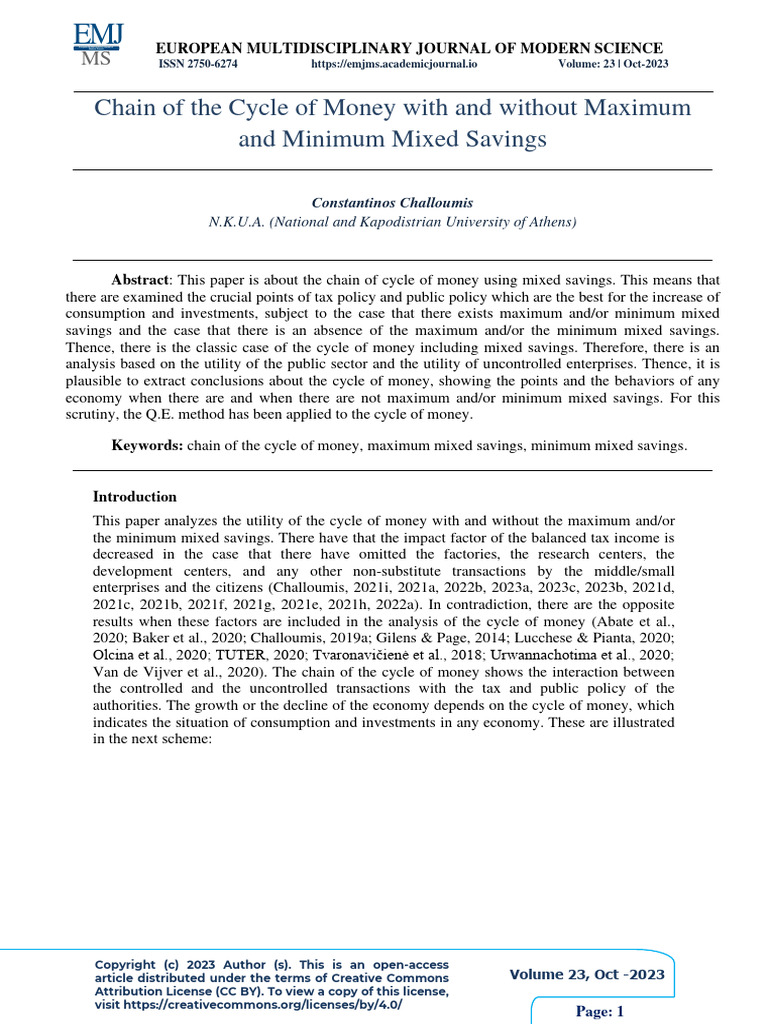 Chain of The Cycle of Money With and Without Maximum and Minimum Mixed ...
