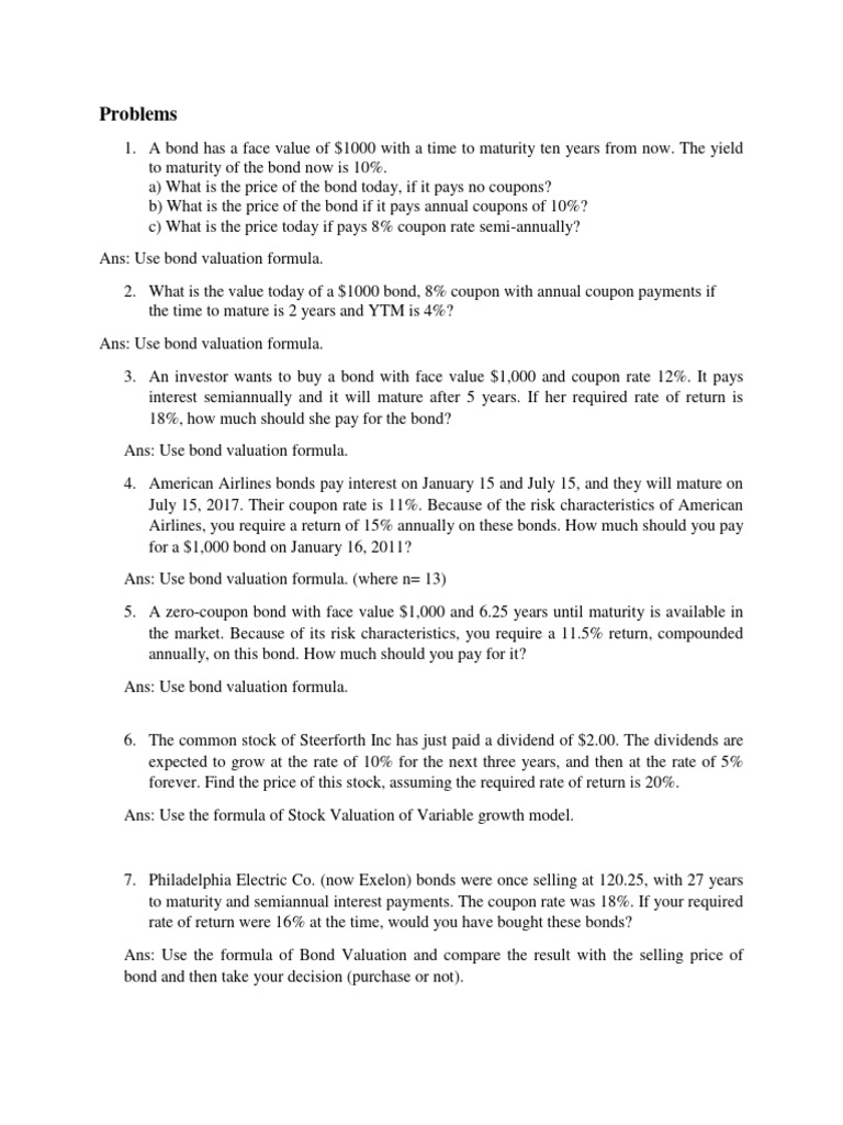 Valuation Problems With Hints | PDF | Bonds (Finance) | Investments & Securities