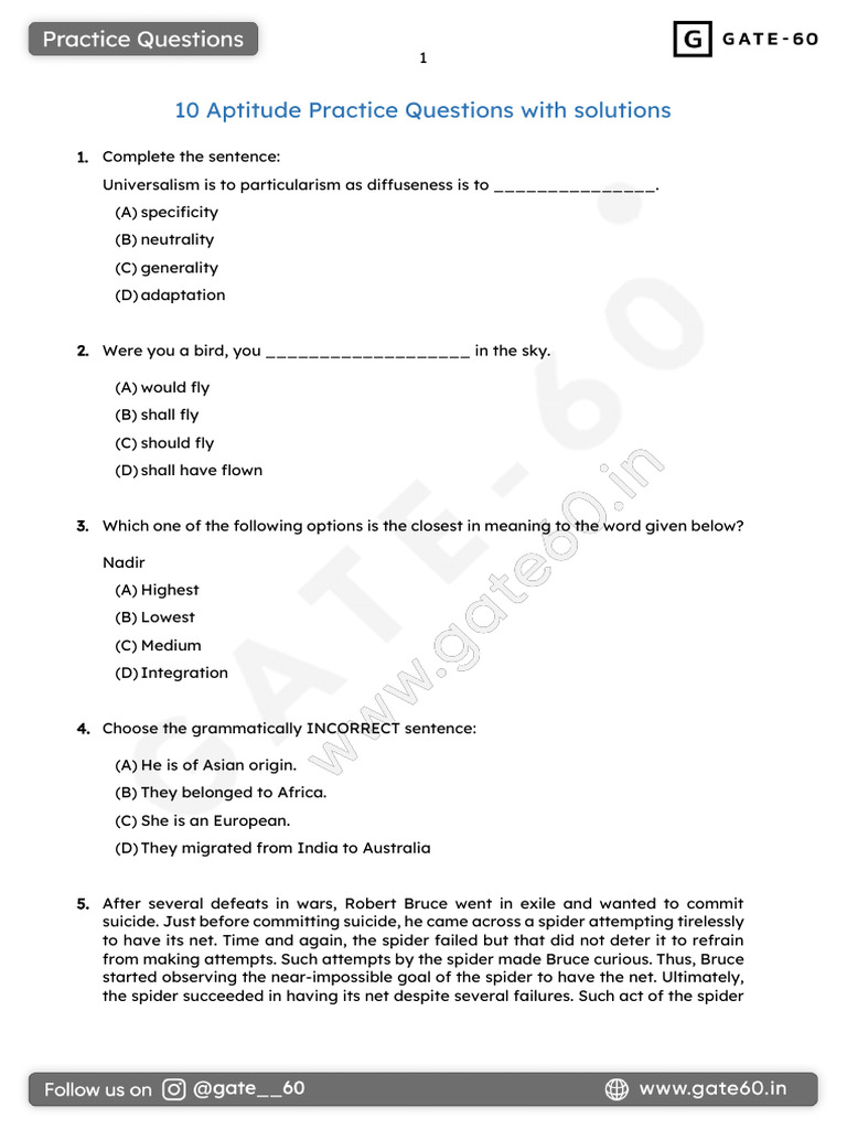 10 Aptitude Practice Questions by Gate60 Edition.3 | PDF | Linguistics