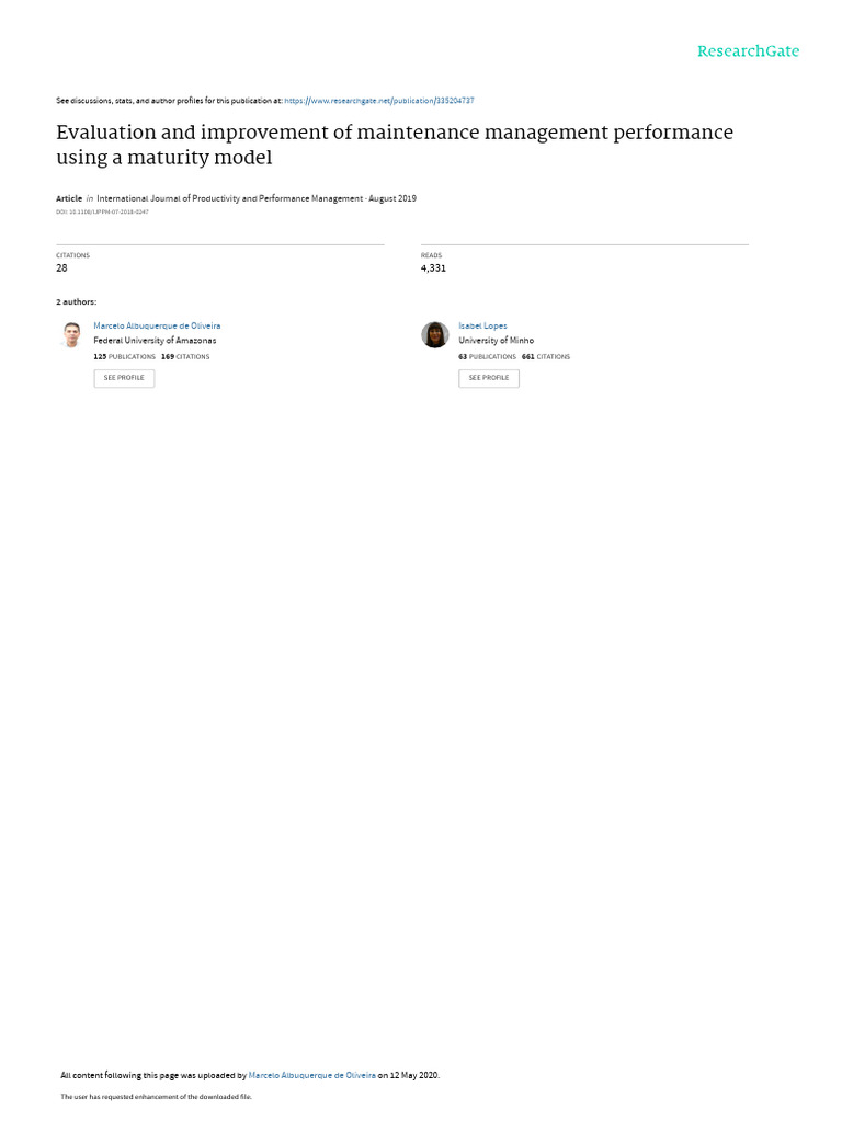 Evaluation and Improvement of Maintenance Management Performance Using ...