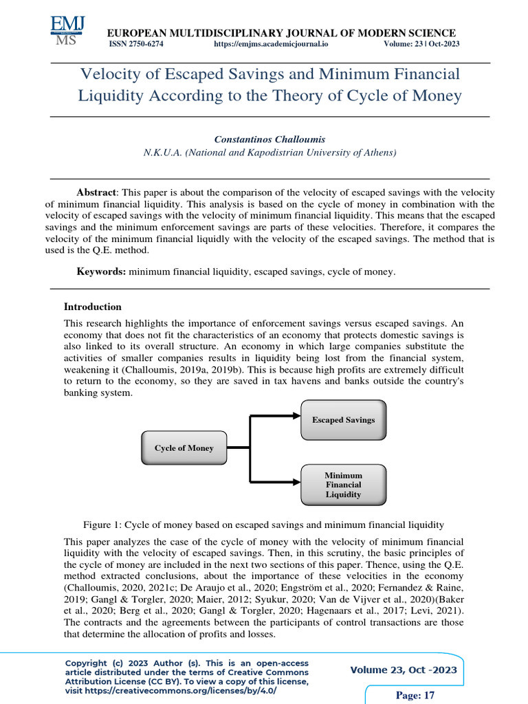 Velocity of Escaped Savings and Minimum Financial Liquidity According To The Theory of Cycle of ...
