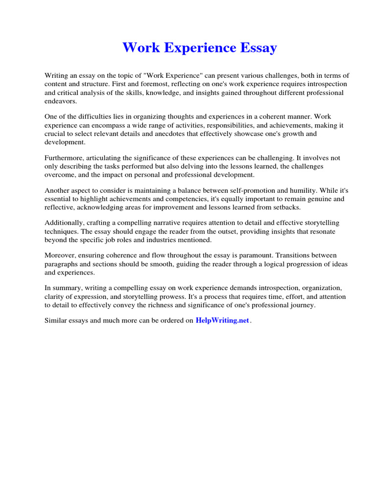 Work Experience Essay | PDF | Delayed Gratification | Essays