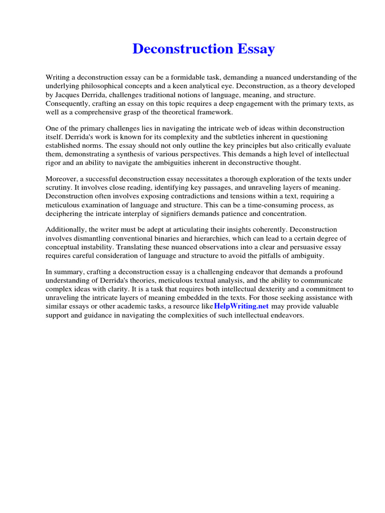 Deconstruction Essay | PDF | Deconstruction