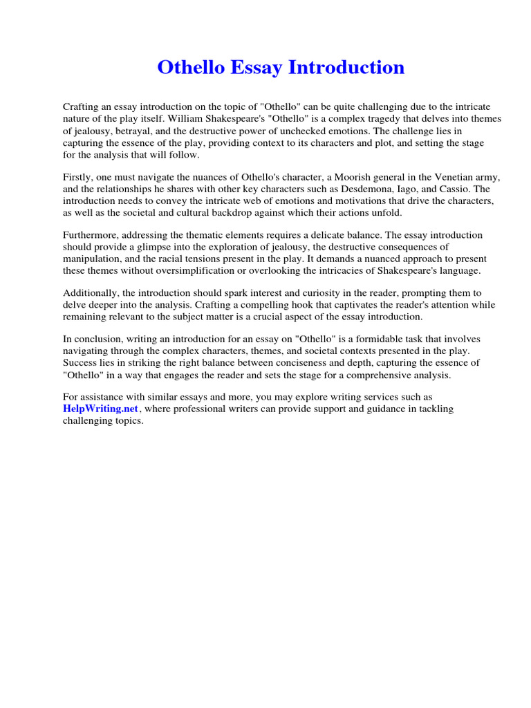 Othello Essay Introduction | PDF | Othello | Plug In Hybrid