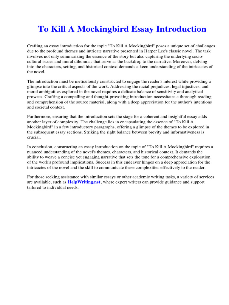 To Kill A Mockingbird Essay Introduction | PDF