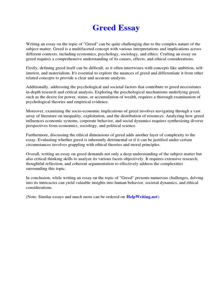 Greed Essay | PDF | Data Model | Conceptual Model