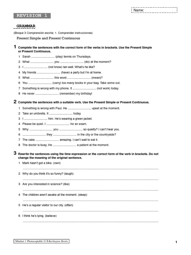 01 - Present Simple-Continuous-1 | PDF | Cognitive Science | Linguistics