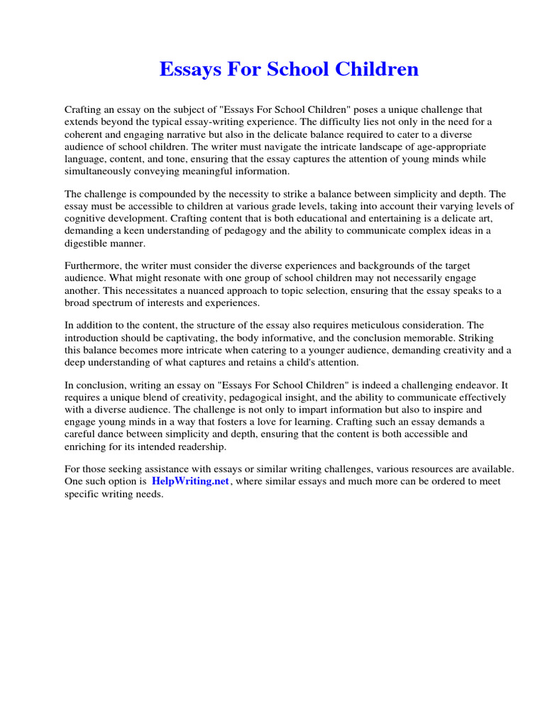 Essays For School Children | PDF