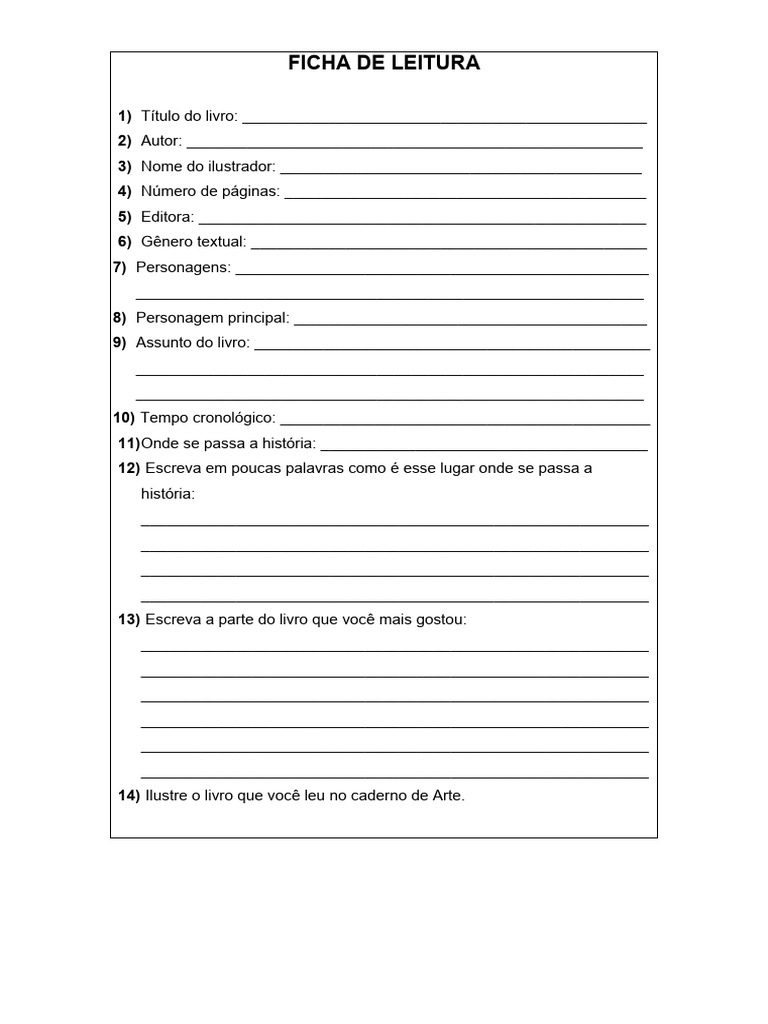 Ficha de Leitura 5º Ano | PDF
