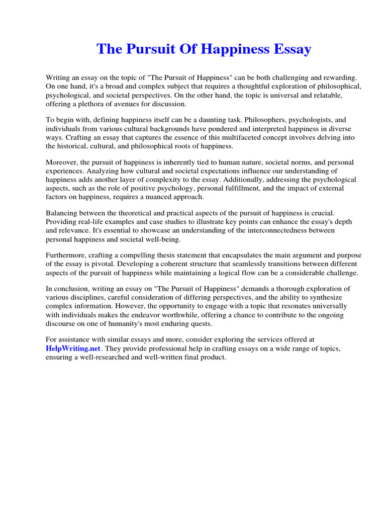 The Pursuit of Happiness Essay | PDF | Behavioural Sciences | Psychology