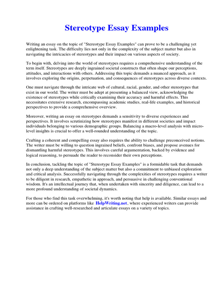 Stereotype Essay Examples | PDF | Abraham Lincoln | Stereotypes