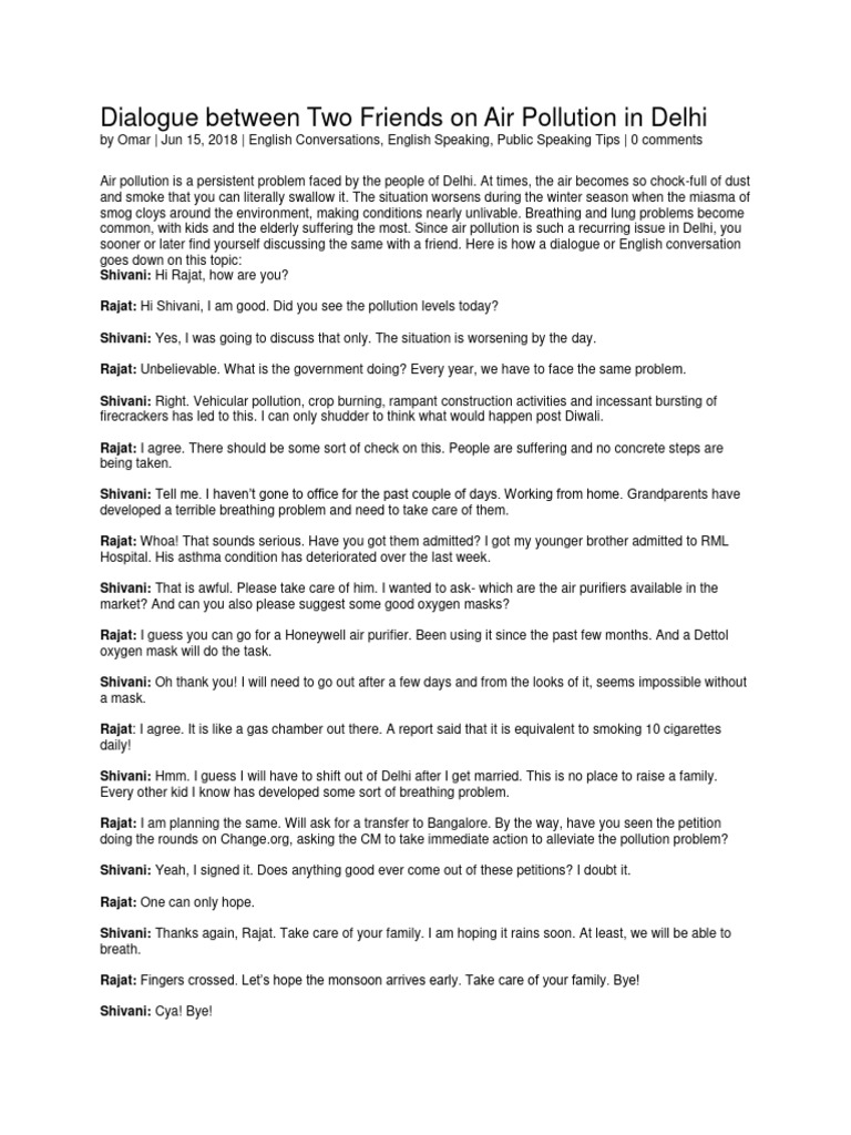 Dialogue Between Two Friends On Air Pollution in Delhi | PDF | Air ...