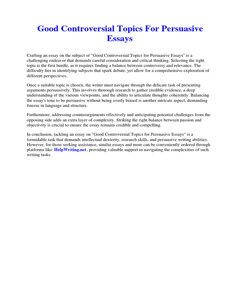 Good Controversial Topics For Persuasive Essays | PDF