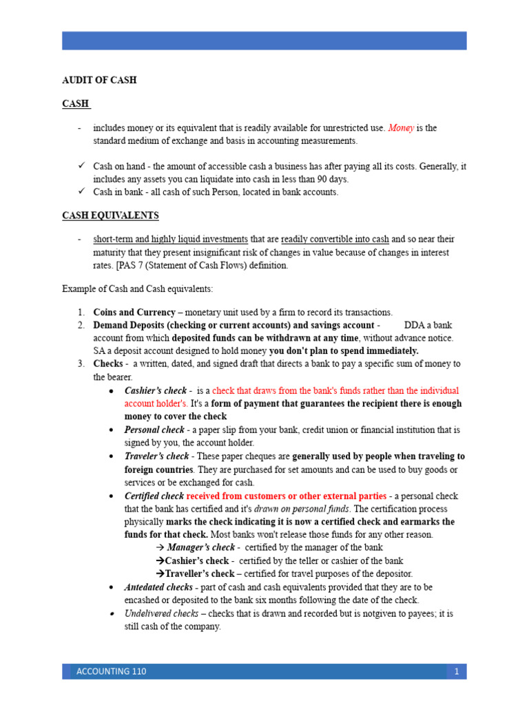 Audit of Cash Chapter 1 | PDF | Cheque | Transaction Account
