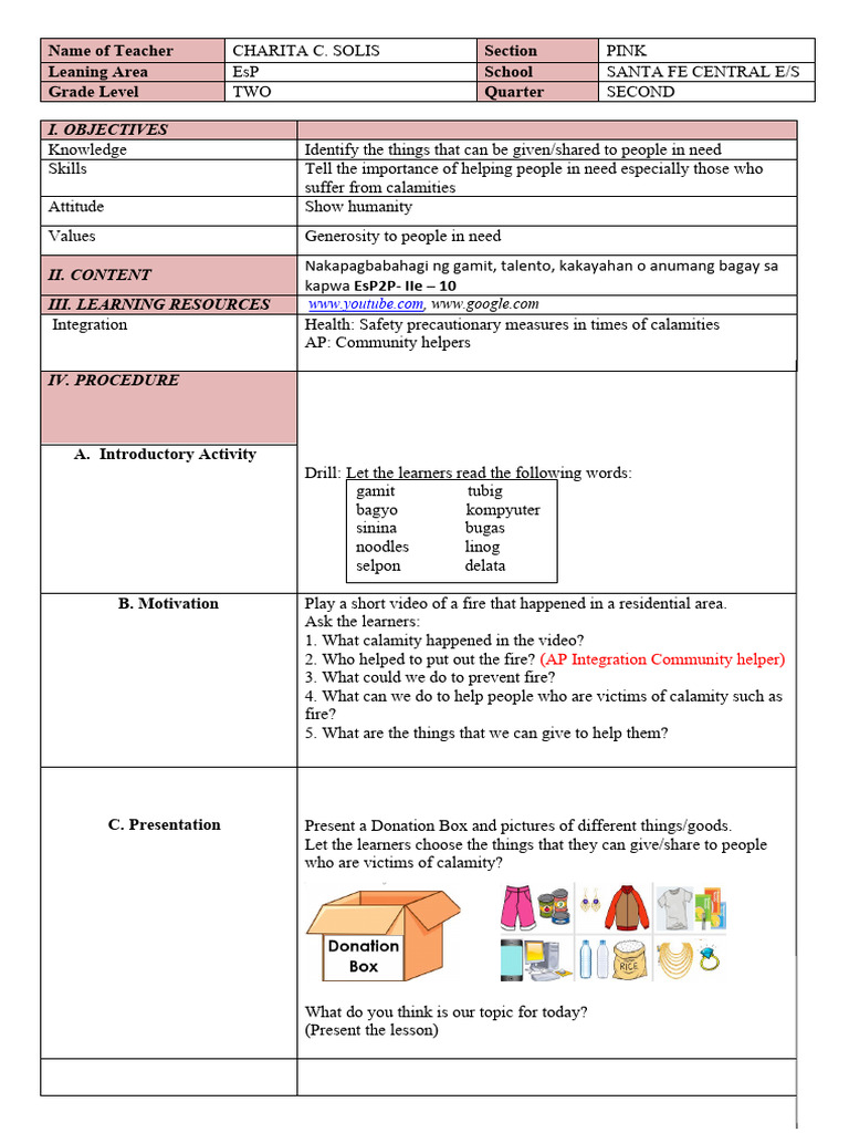 Co Lesson Plan in Esp2-Quarter 2 | PDF | Learning | Teachers