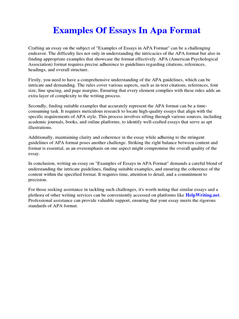 Examples of Essays in Apa Format | PDF | The Tonight Show | Apa Style
