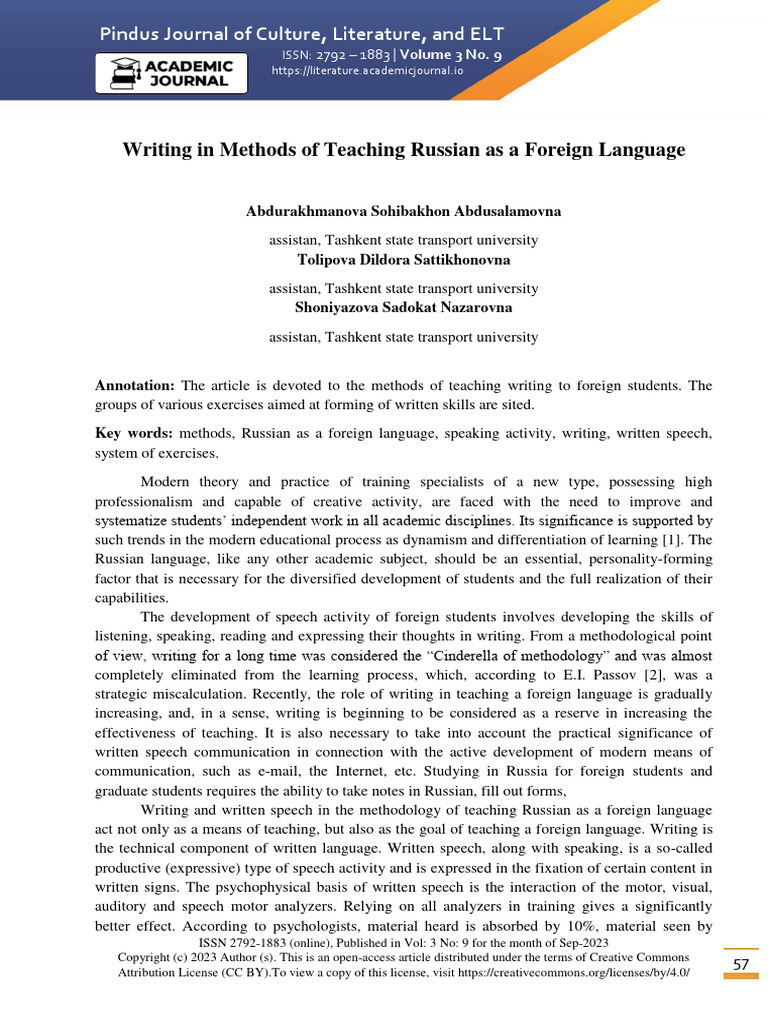 Writing in Methods of Teaching Russian As A Foreign Language | PDF