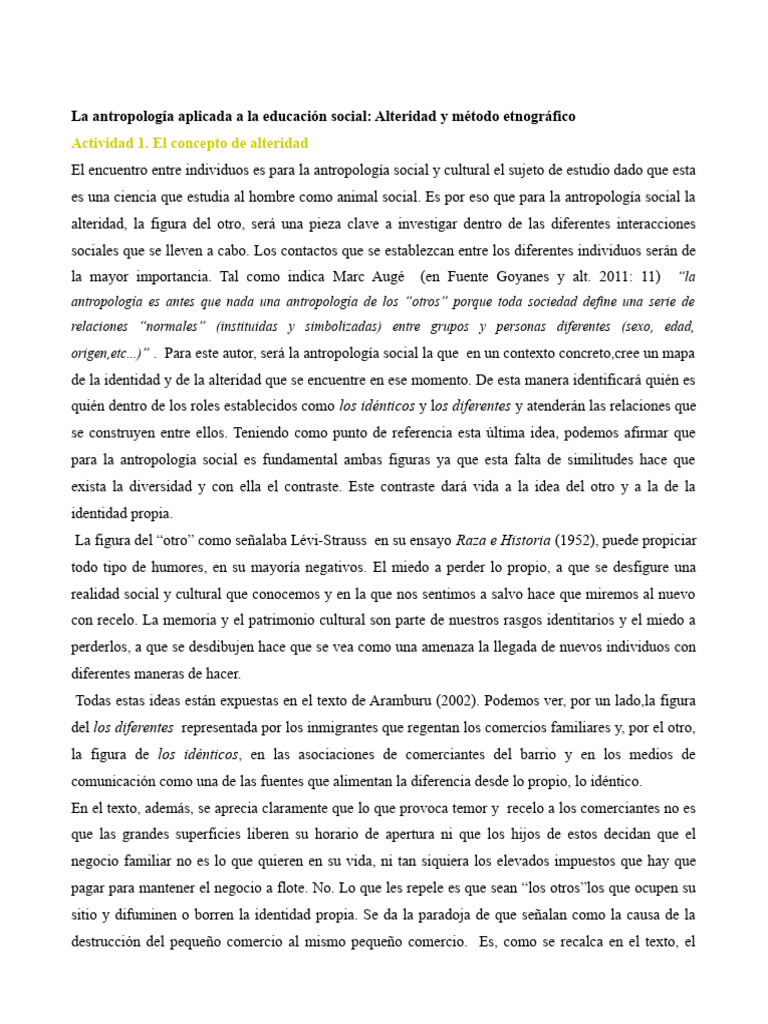 El Concepto de Alteridad | PDF | Etnografía | Antropología