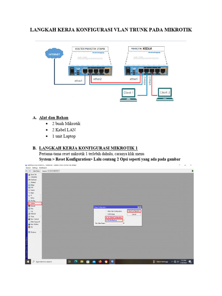Langkah Kerja Konfigurasi Vlan Trunk Pada Mikrotik | PDF