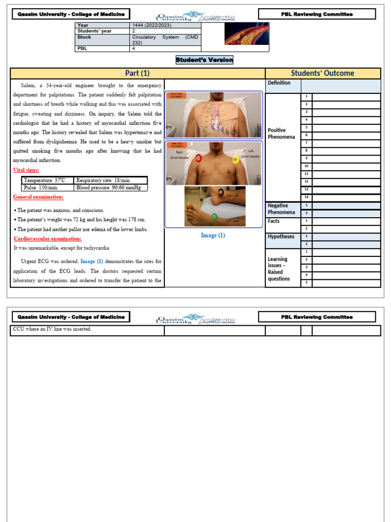 PBL-4 CS Block Student Verion Part 1 - Tagged | PDF | Myocardial Infarction | Cardiology