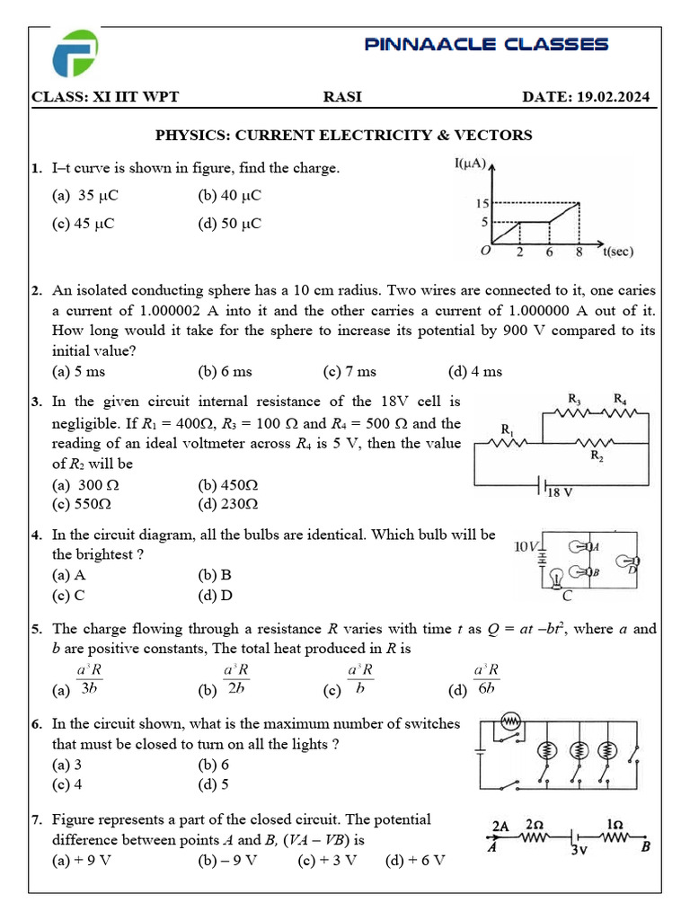 Xi Rasi Phy Iit WPT 19.02.24 | PDF | Electrical Resistance And Conductance | Series And Parallel ...