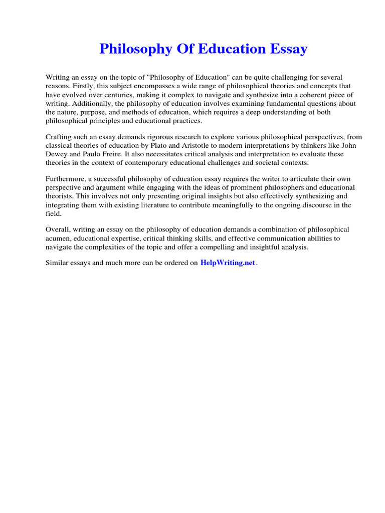 Philosophy of Education Essay | PDF | Philosophy Of Education ...