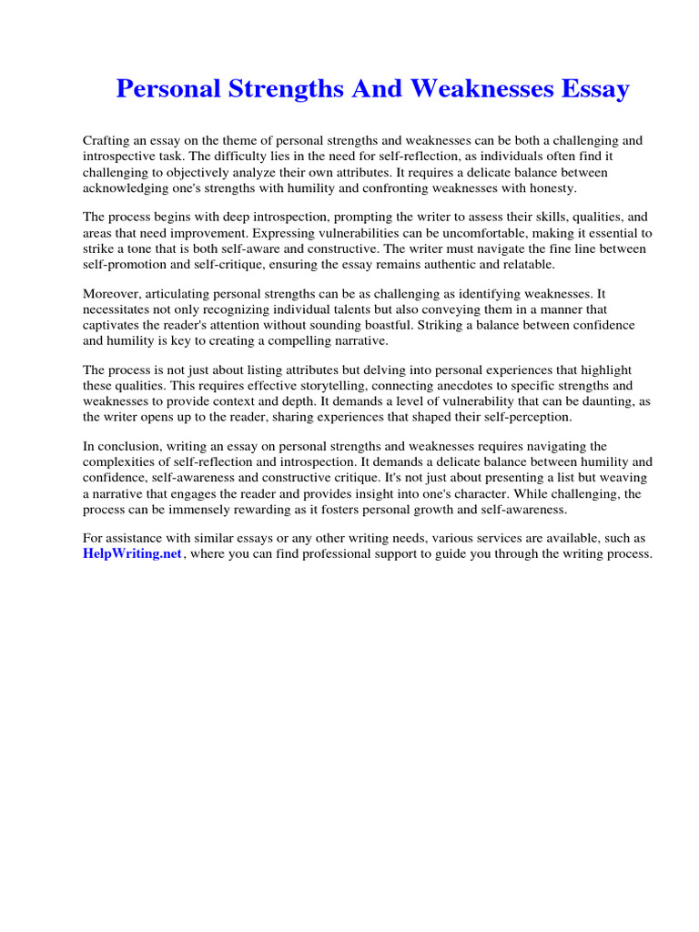 Personal Strengths and Weaknesses Essay | PDF | Uncle Tom's Cabin | Measles