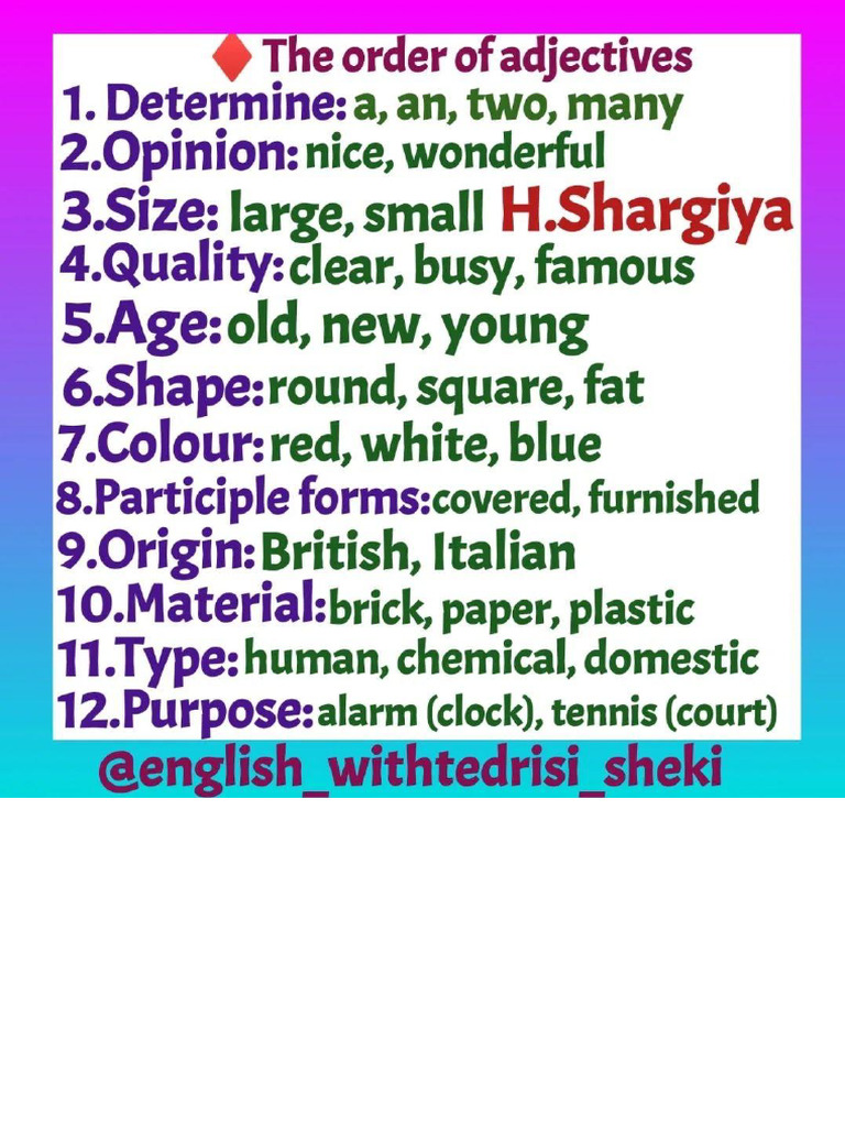 H.Shargiya The Order of Adjective | PDF